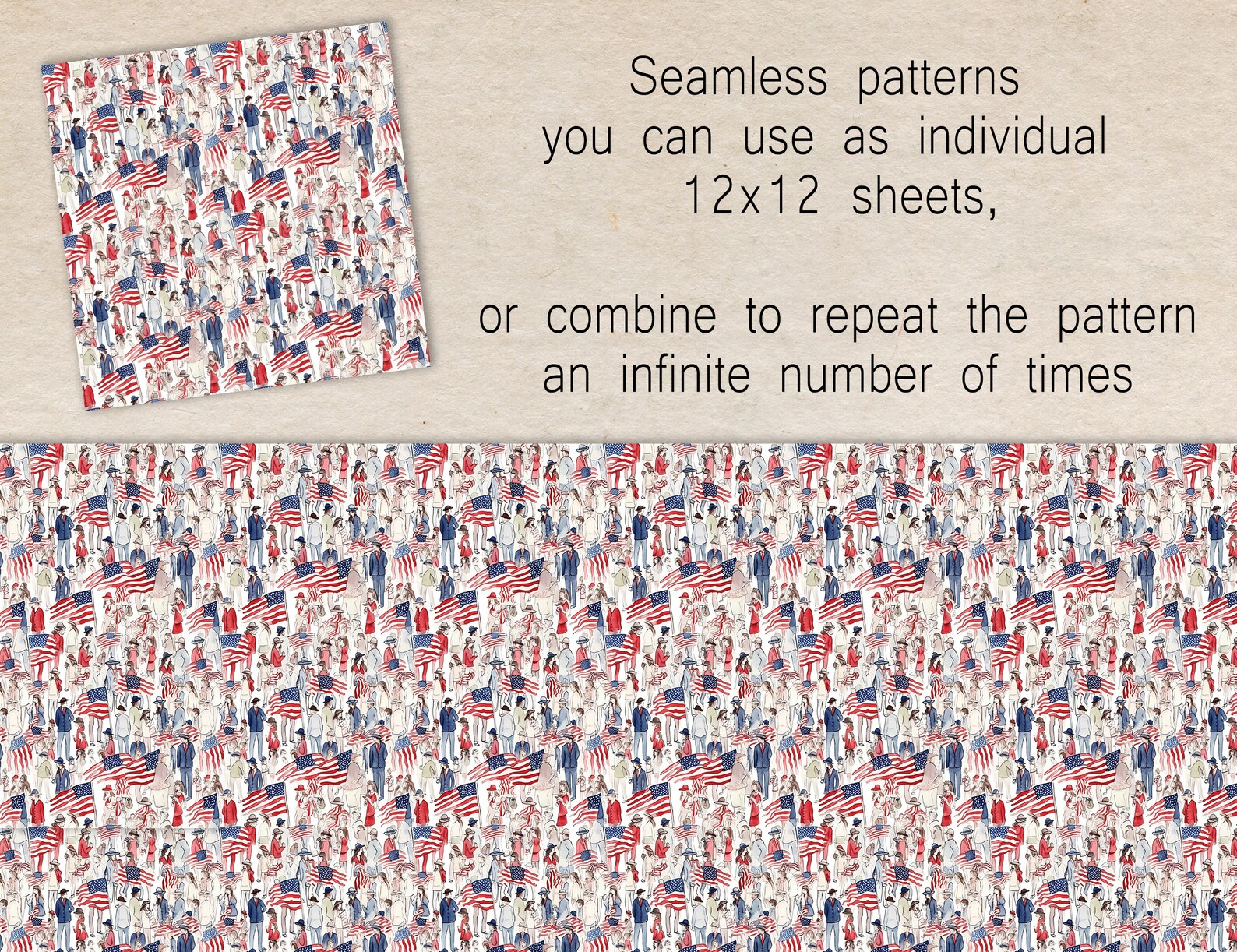 12 Seamless Digital Patterns, 4th of July Celebration, Use for Cards ...