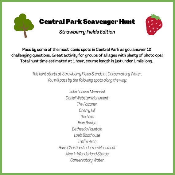 Central Park Scavenger Hunt: Strawberry Fields Challenging - Etsy