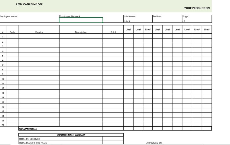 Film Petty Cash Template, Production Petty Cash, Professional Petty ...