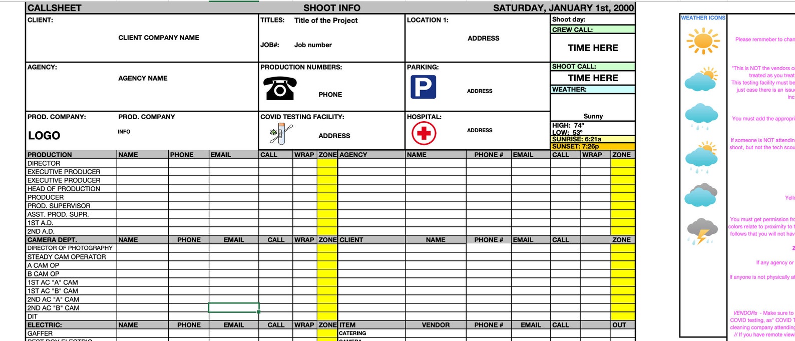 Film Call Sheet One-page Template, Film Call Sheet, Film Professional ...