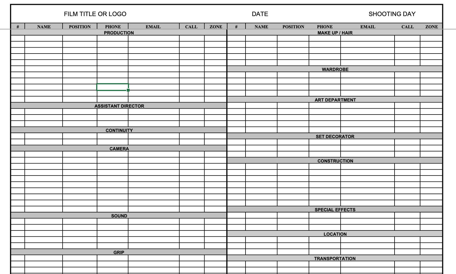Professional Film Call Sheet Template: Customizable Excel (digital ...