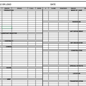 Professional Film Call Sheet Template: Customizable Excel (digital ...