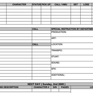 Professional Film Call Sheet Template: Customizable Excel (digital ...