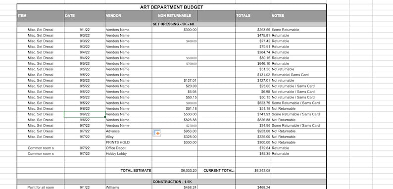 Film Art Budget Template, Film Production Art Budget, Professional Art ...