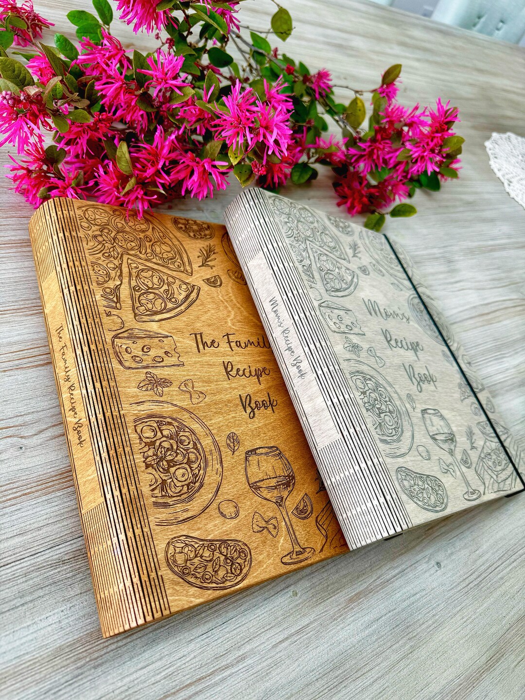 Personalized Wooden Recipe Book Binder Custom Journal Cookbook Notebook ...