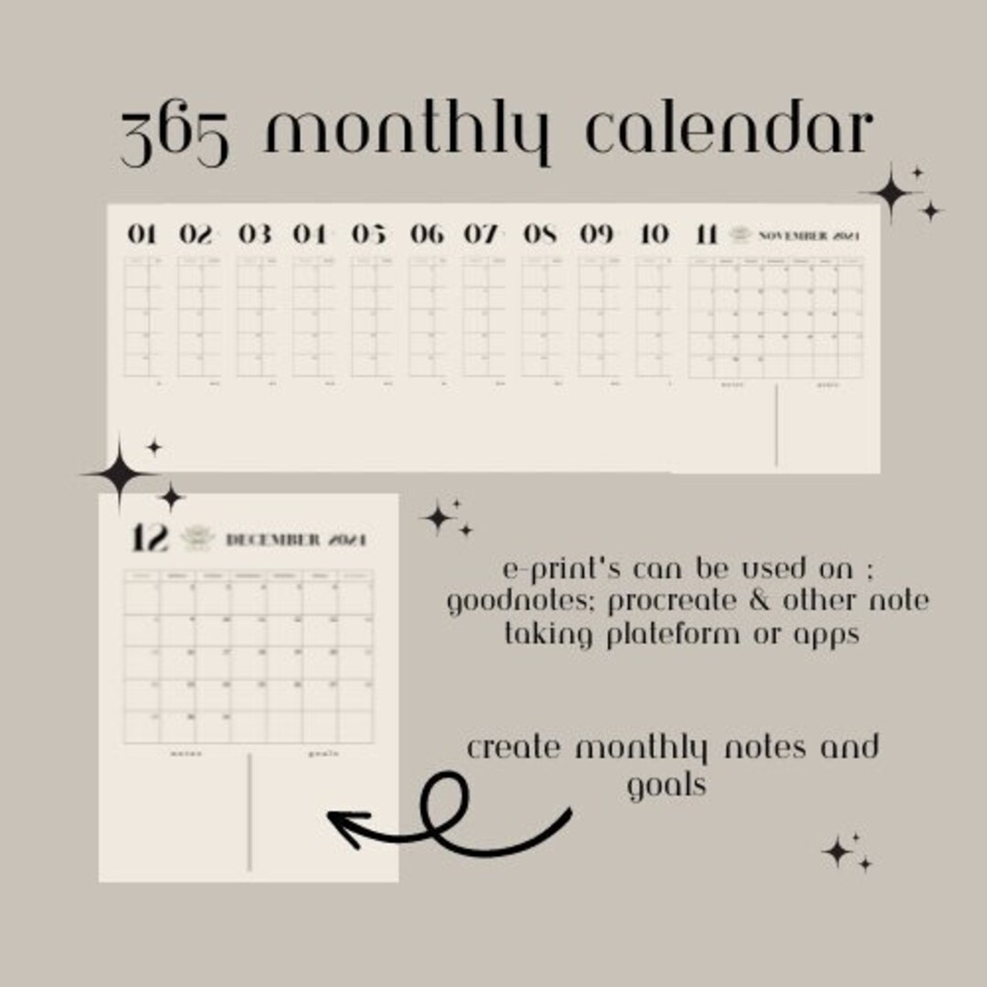 365 Monthly Calendar, Weekly Self Reflection, & Planner. Reusable ...