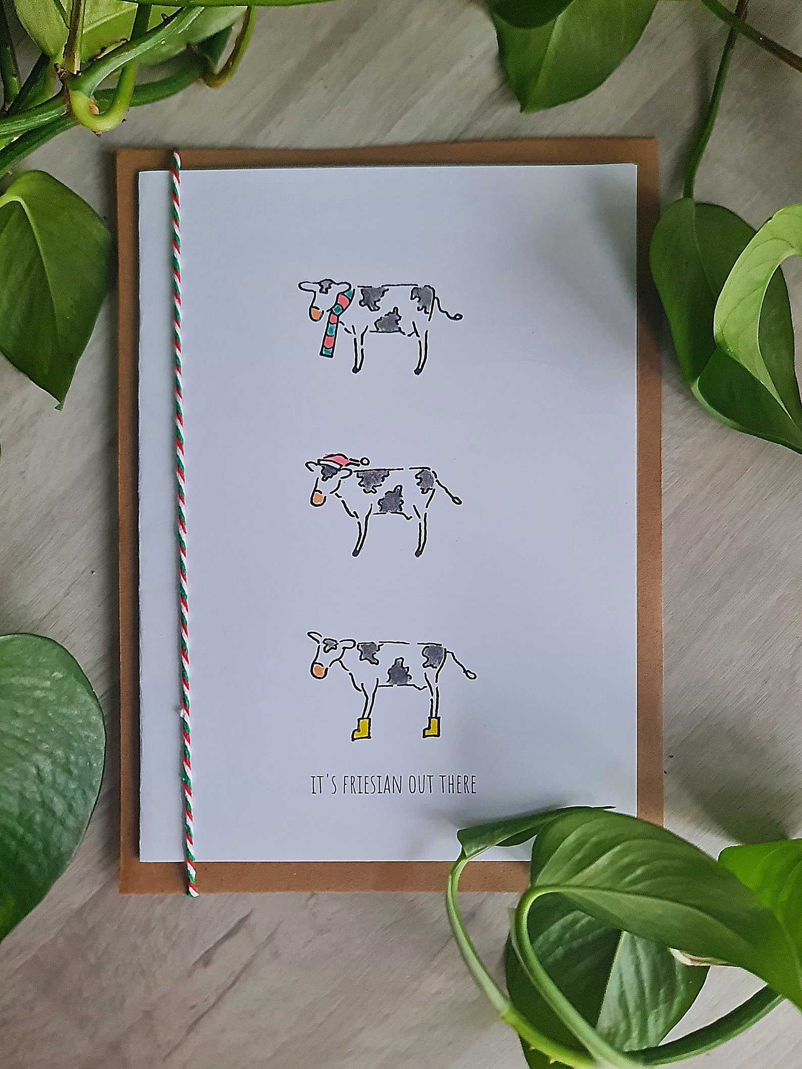 Hand Drawn Illustrated Cow Themed Christmas Card | Watercolour ...