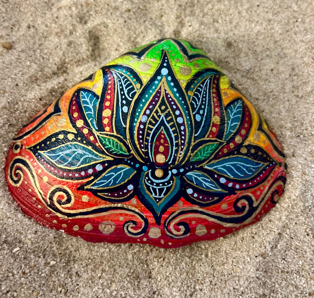 Hand-painted "golden Lotus" Seashell - Etsy