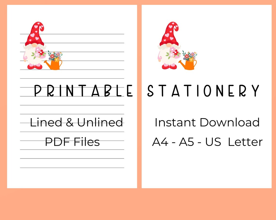 Gnome With Flowers Lined & Unlined Stationery Stationery Gift Set ...