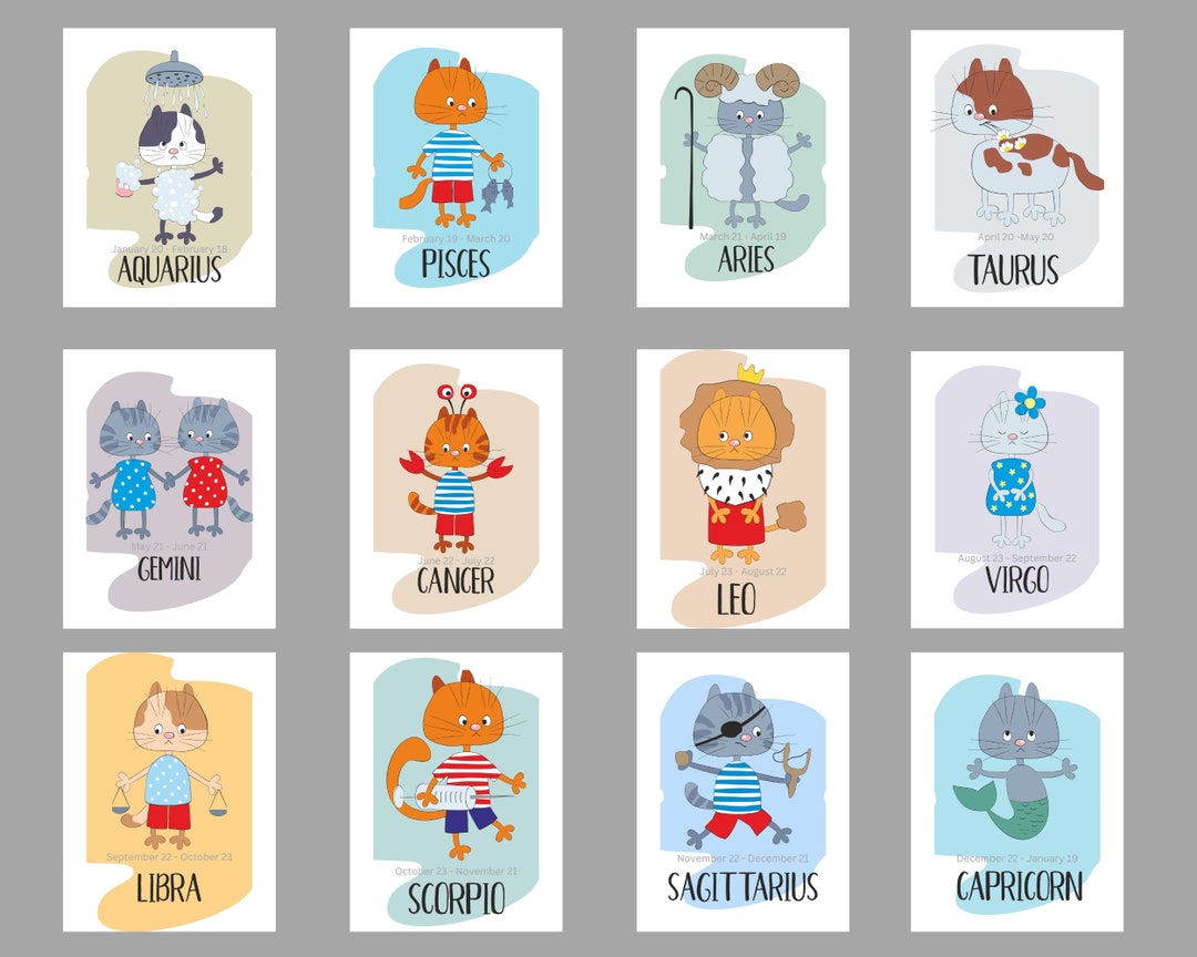 Bundle Set of Twelve Zodiac Wall Art Bathroom Wall Art Zodiac Horoscope ...