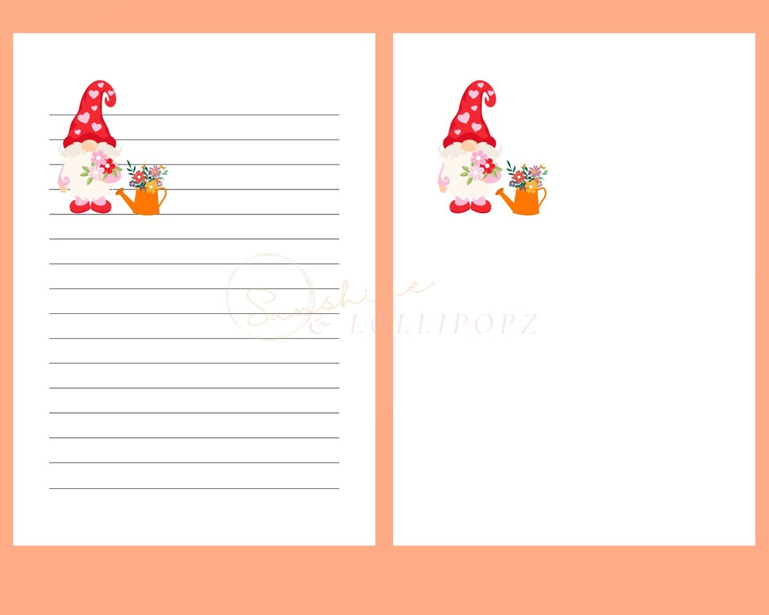 Gnome With Flowers Lined & Unlined Stationery Stationery Gift Set ...