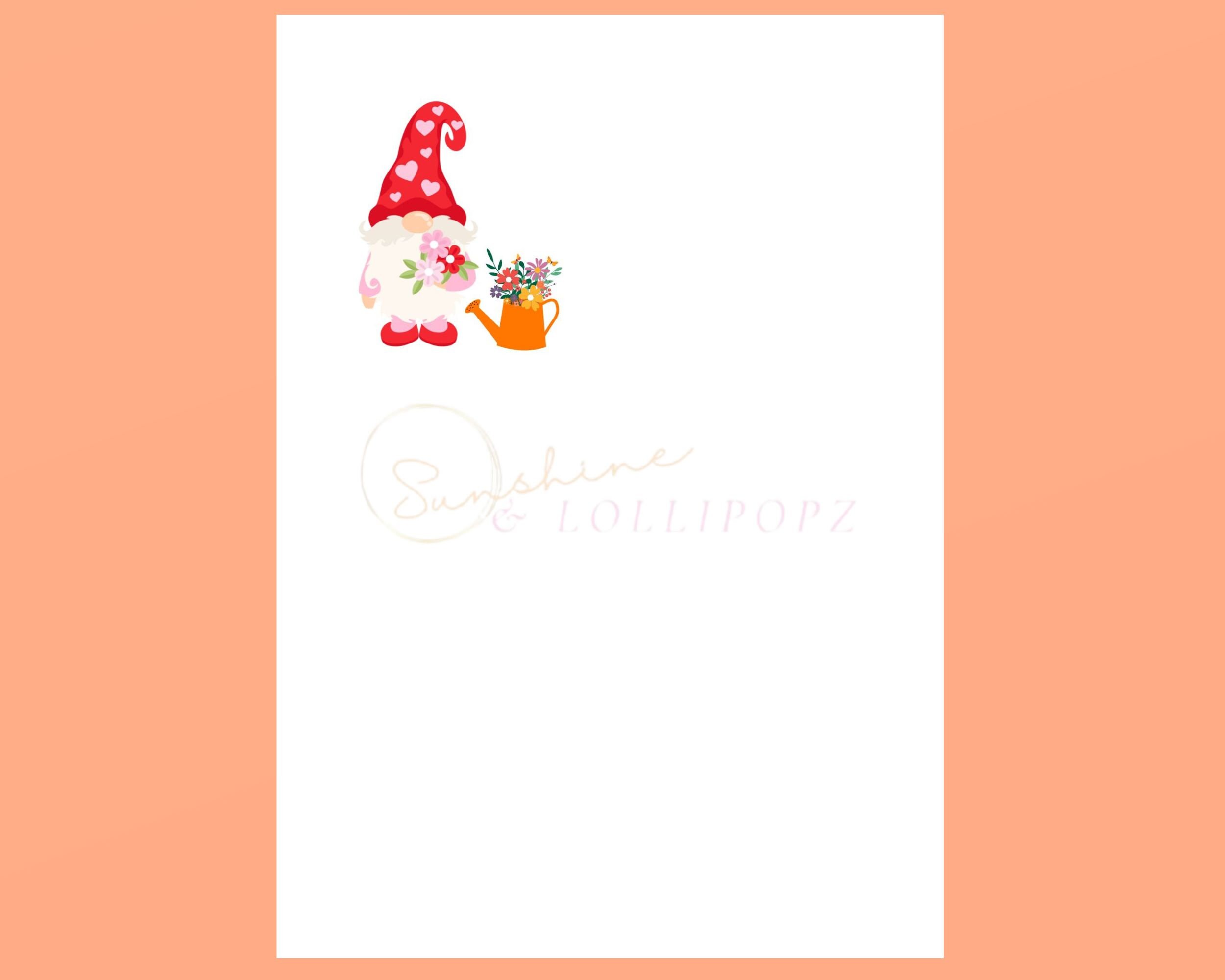 Gnome With Flowers Lined & Unlined Stationery Stationery Gift Set ...
