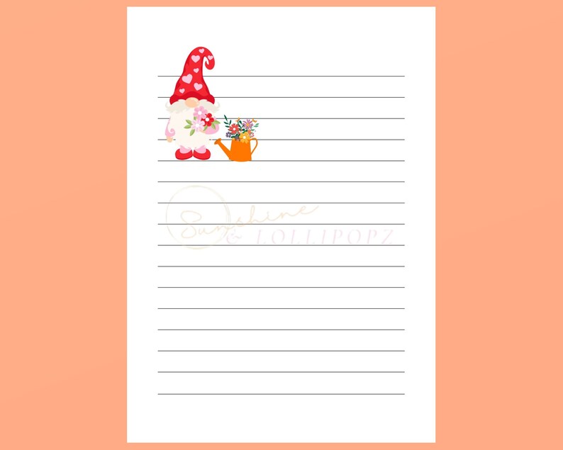 Gnome With Flowers Lined & Unlined Stationery Stationery Gift Set ...