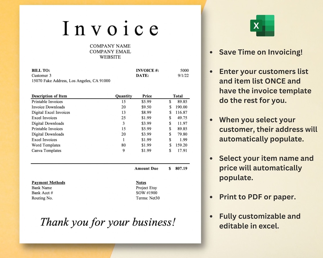 Simple Invoice Template, Excel Invoice, Excel Spreadsheet, Excel ...