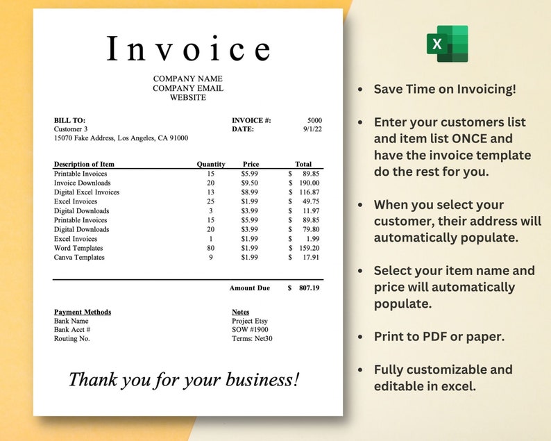 Simple Invoice Template, Excel Invoice, Excel Spreadsheet, Excel ...