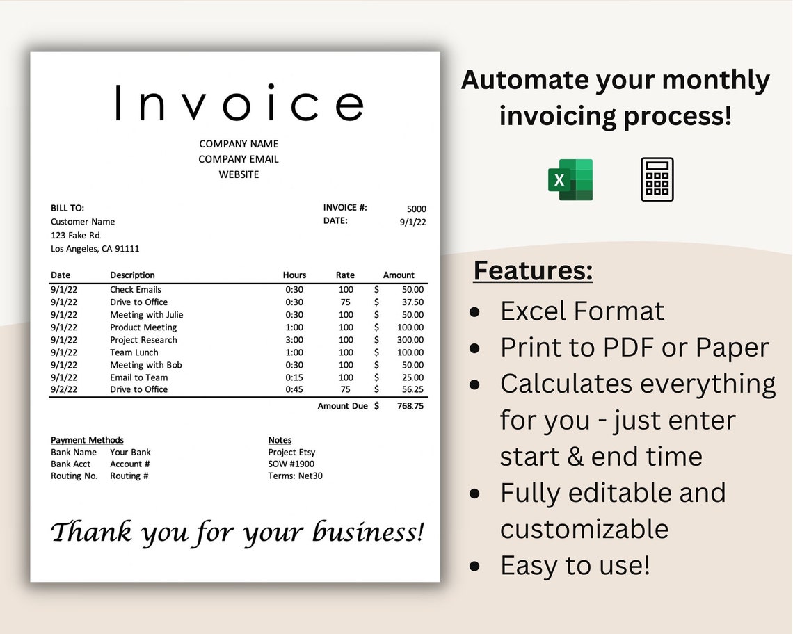 Simple Invoice Template, Excel Template, Downloadable Invoice ...
