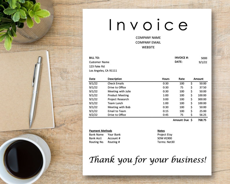 Modern Client Invoice Template, Excel Spreadsheet, Editable Template ...