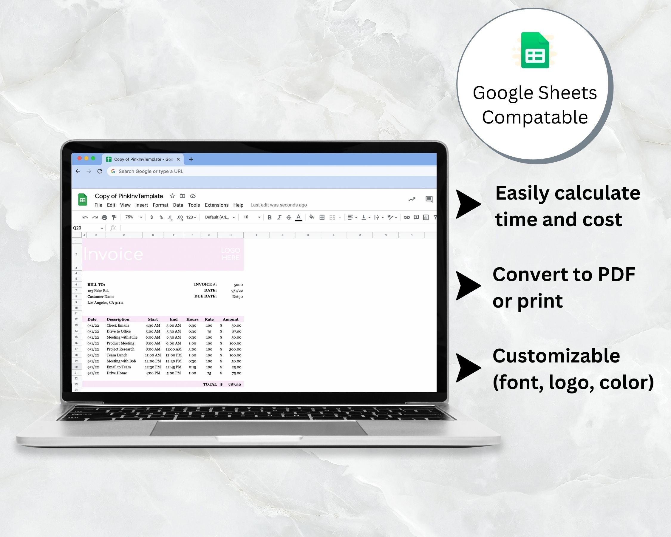 Simple Pink Invoice Template, Google Sheets Invoice, Small Business ...