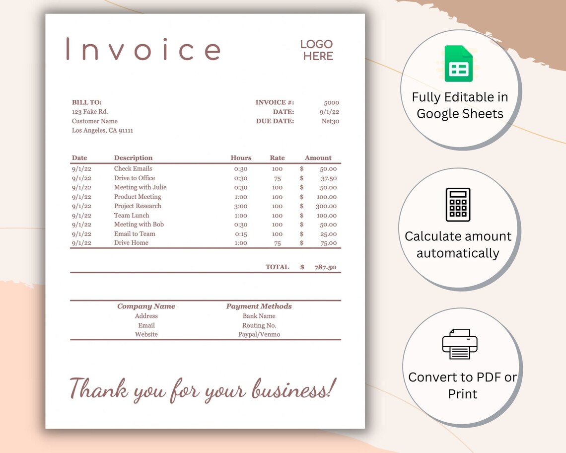 Google Doc Invoice, Simple Invoice Template, Google Sheets, Excel ...