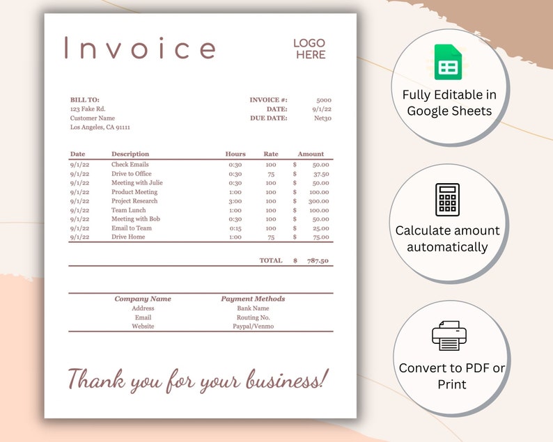 Google Doc Invoice, Simple Invoice Template, Google Sheets, Excel ...