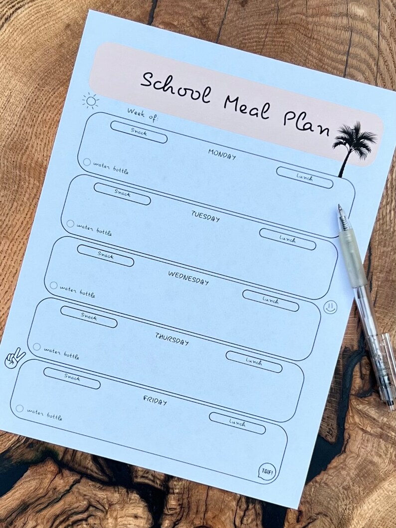 SCHOOL Meal Plan Printable School Lunch Back to School - Etsy
