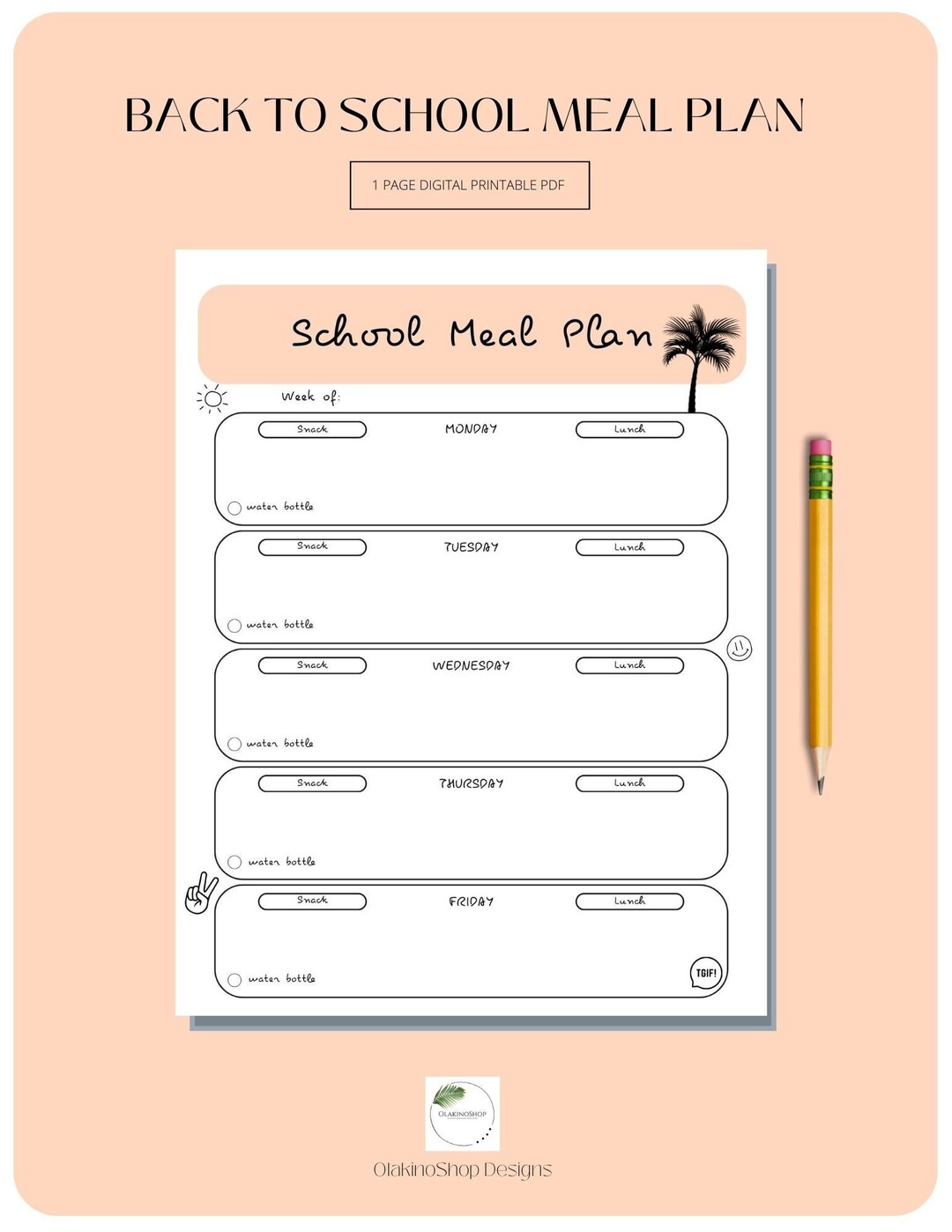 SCHOOL Meal Plan Printable School Lunch Back to School - Etsy