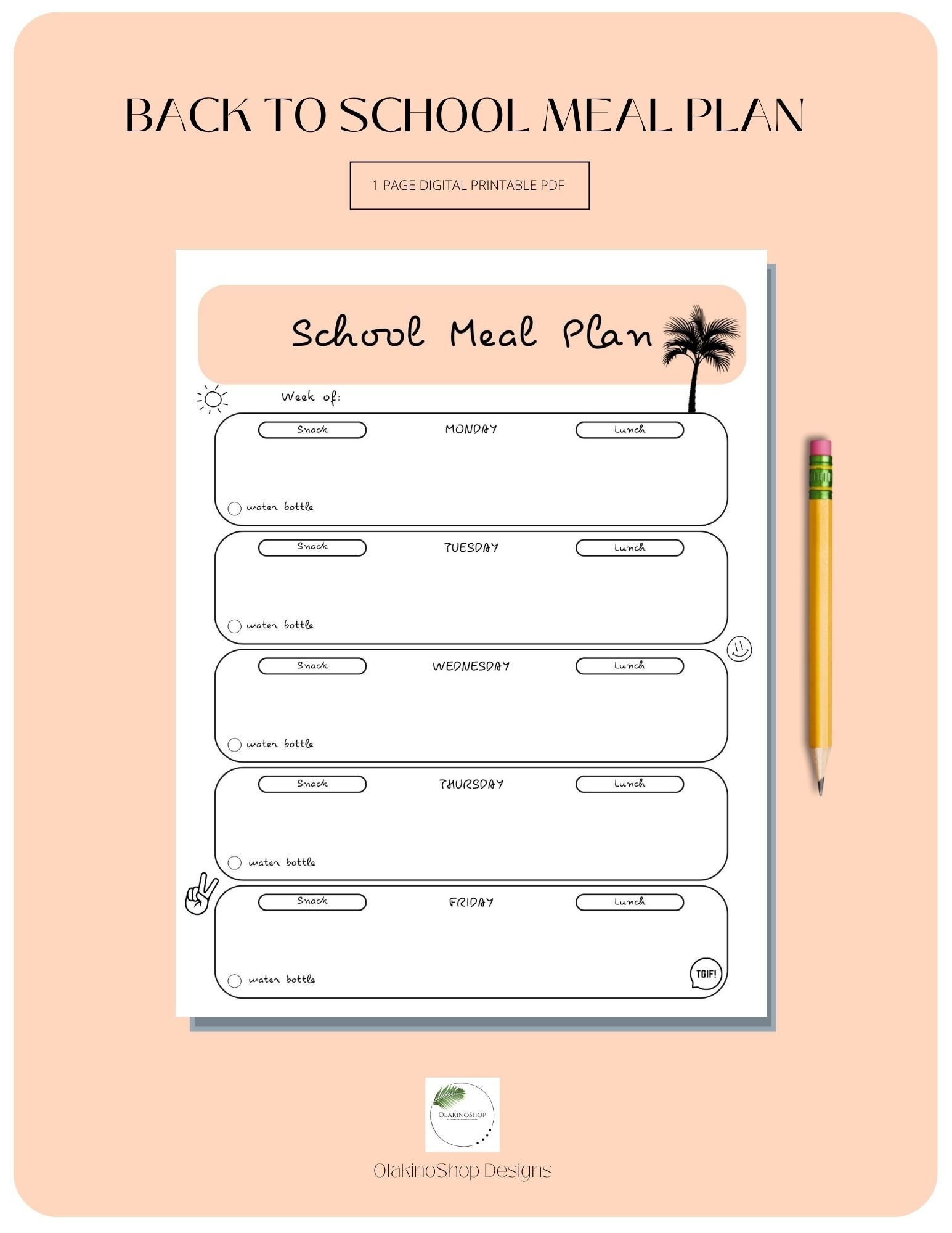 SCHOOL Meal Plan Printable School Lunch Back to School - Etsy