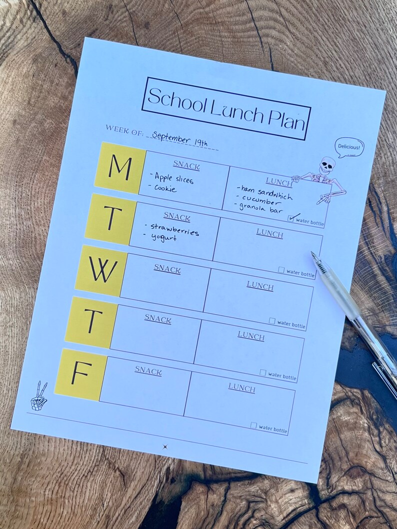 SCHOOL Meal Plan Printable School Lunch Back to School - Etsy