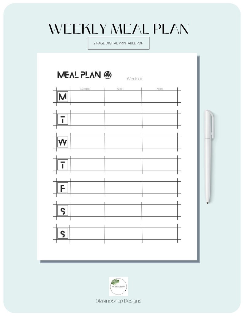 Weekly Meal Plan PDF Meal Plan Printable Simple - Etsy