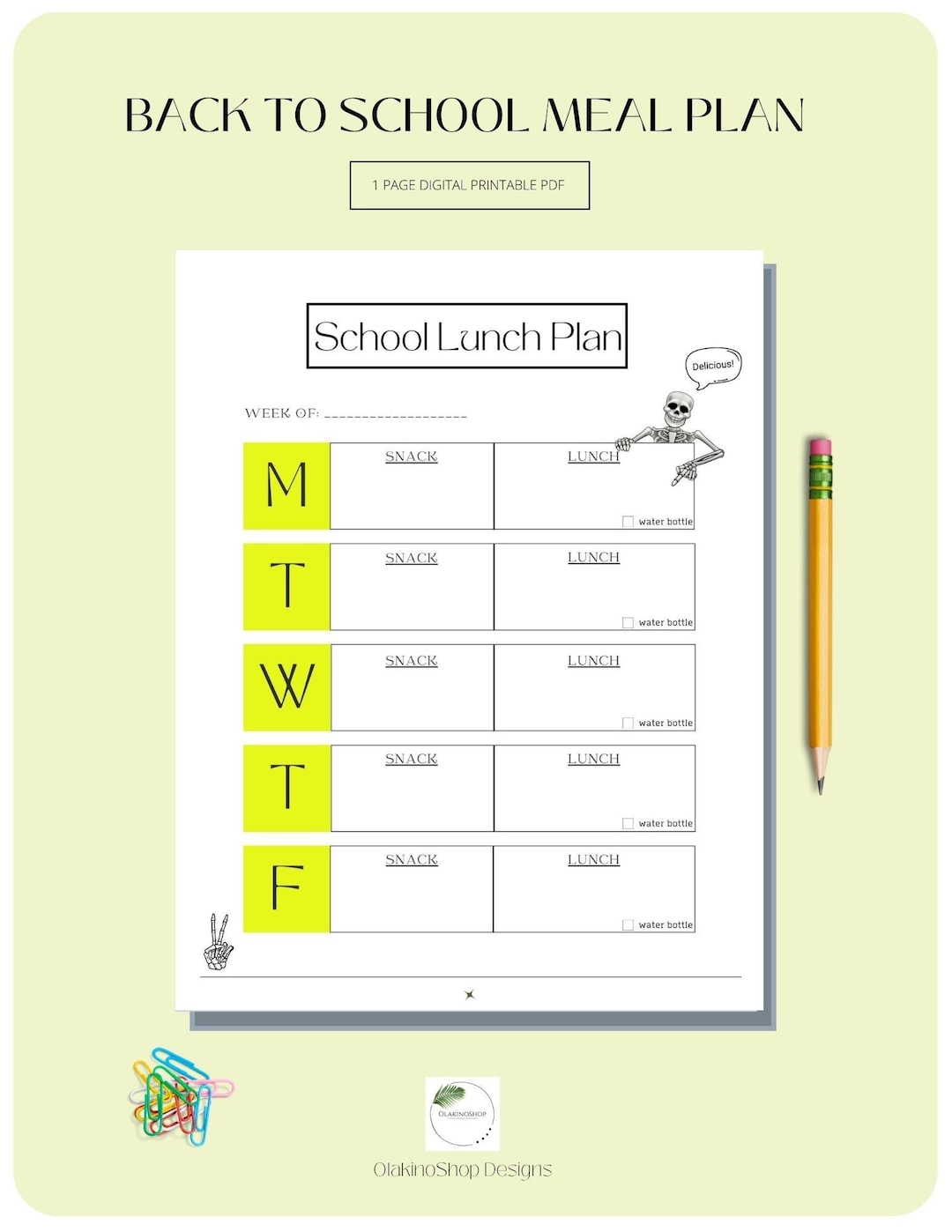 SCHOOL Meal Plan Printable School Lunch Back to School - Etsy