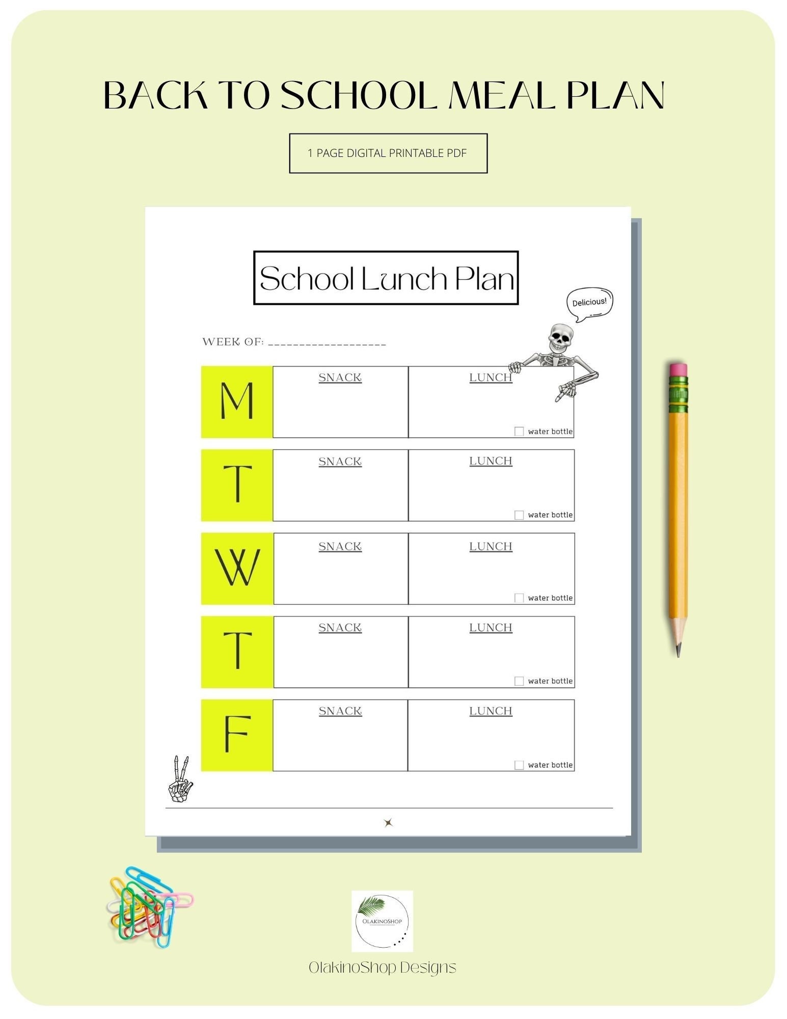 SCHOOL Meal Plan Printable School Lunch Back to School - Etsy