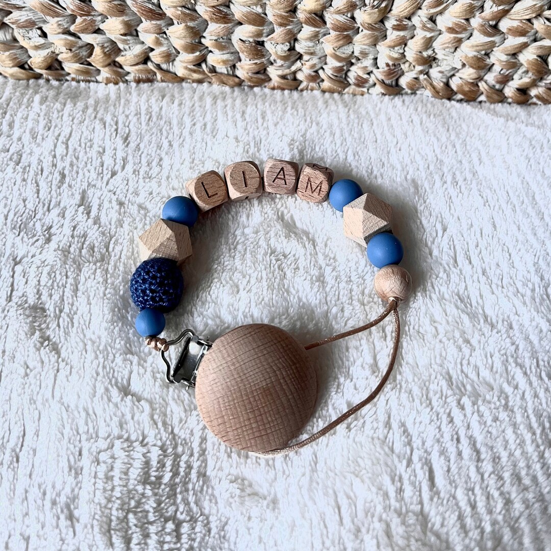 Personalized Pacifier Clip Navy Blue Pacifier Clip Wooden Silicon Beads ...