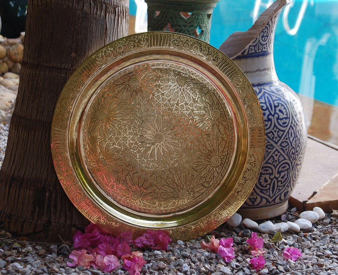 Hand Engraved Brass Tray: Bohemian Mid-century Decorative Plate - Etsy