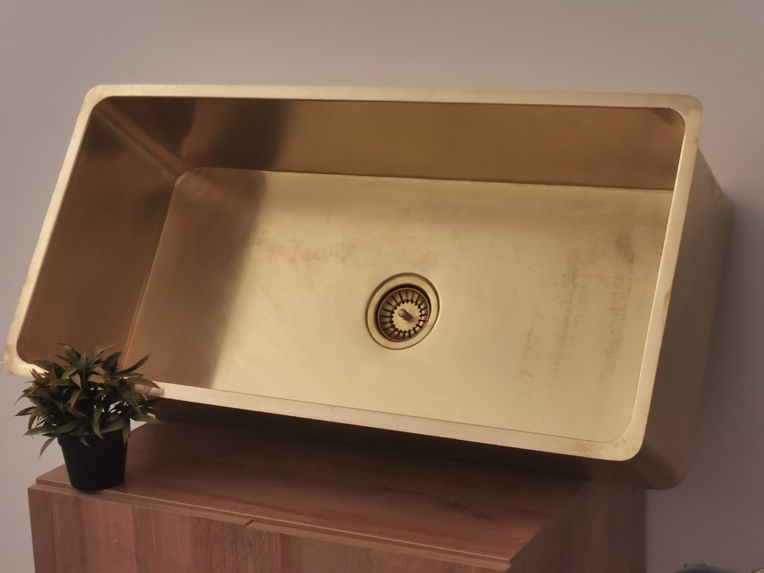 Custom Made 32 X 16 Unlacquered Brass Kitchen Sink Smooth Brass Finish ...