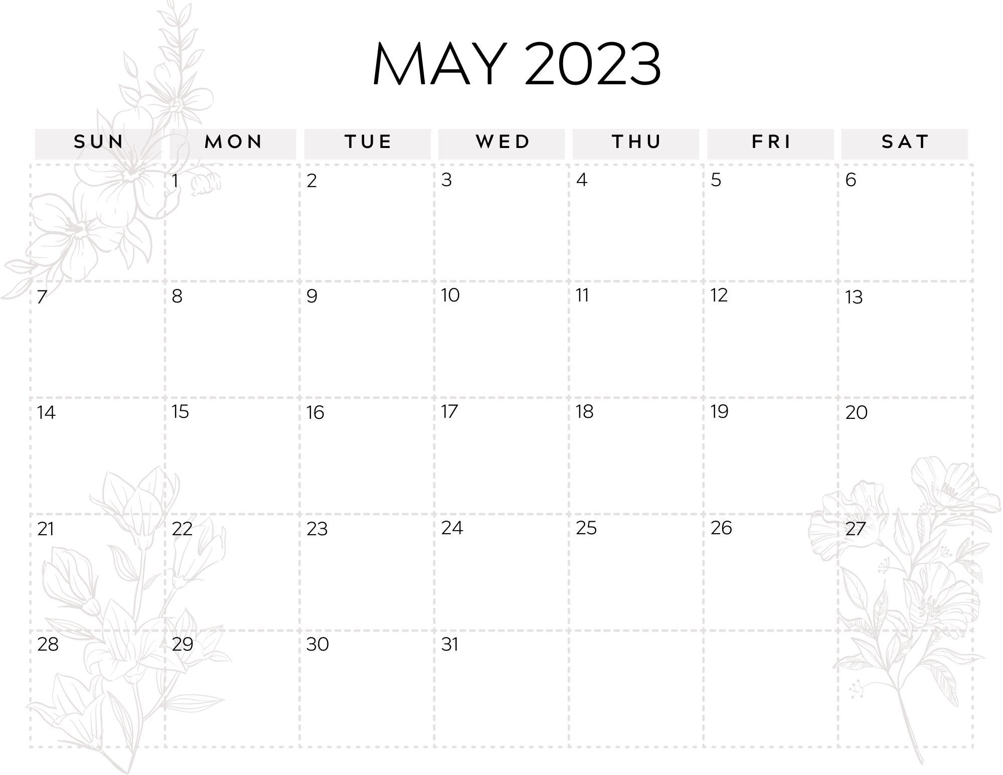 May 2023 Calendar, Digital Download, May 2023 Digital Calendar, May ...