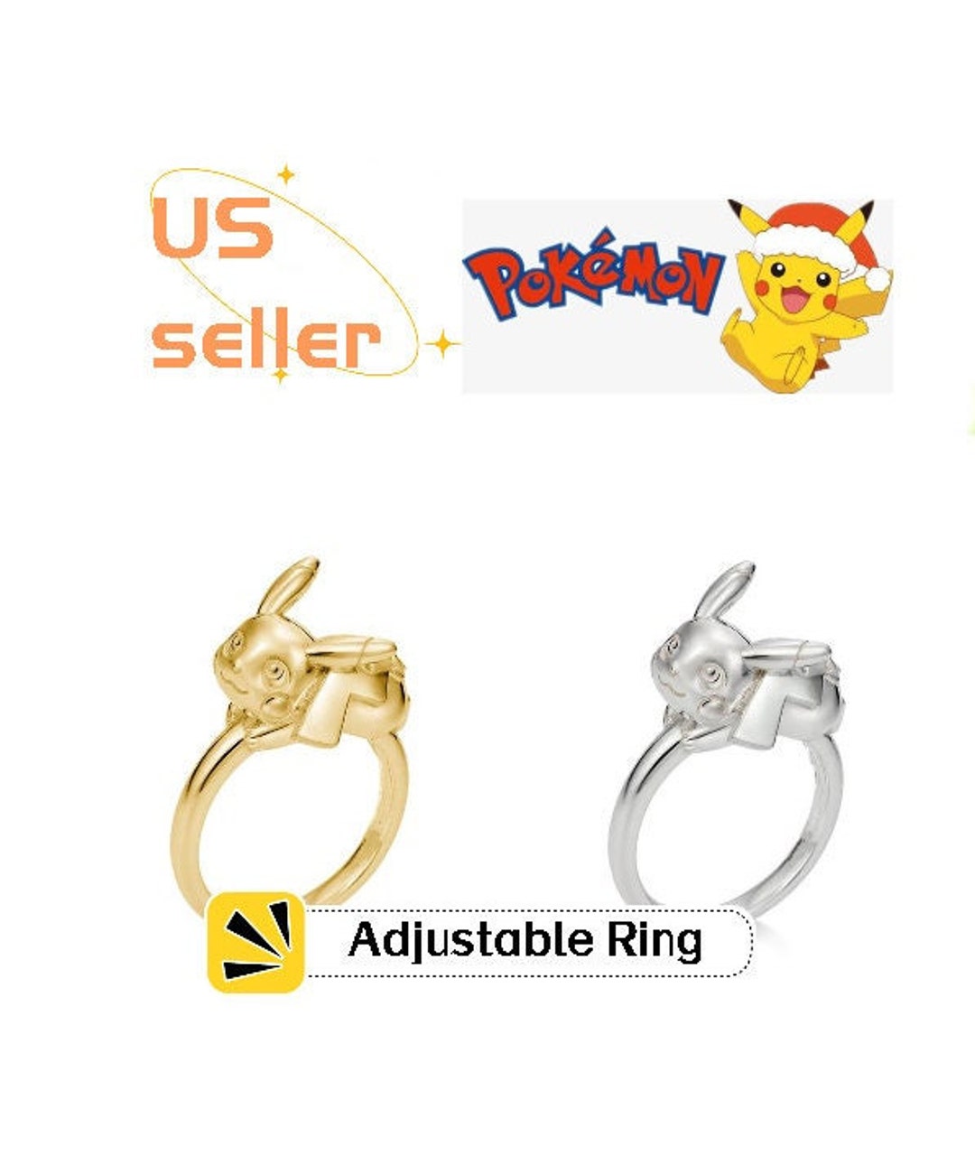 Pokemon Ring Pikachu Adjustable Ring S925 Plated Silver Non-fading ...