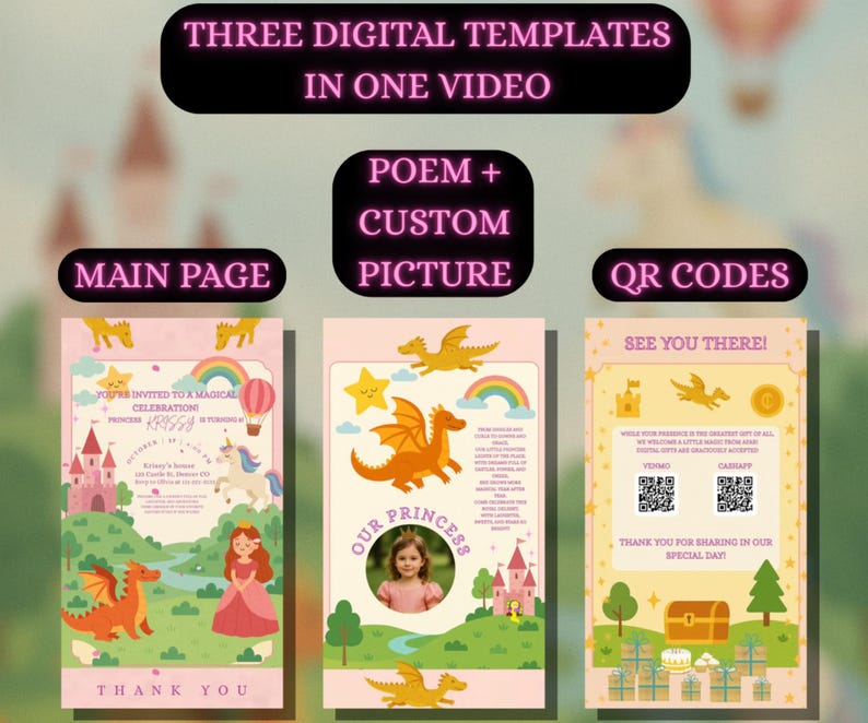 Princess Birthday Invitation for Girls | Editable Pink Castle Canva ...