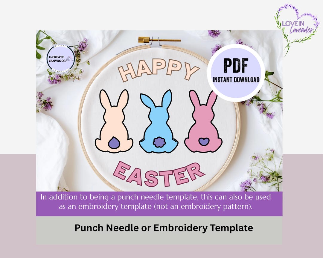 Happy Easter Punch Needle Pattern PDF Download - DIY Punch Needle ...