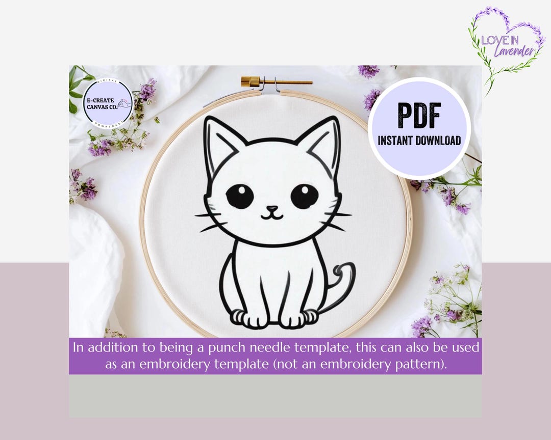 Cat Punch Needle Pattern PDF Download - DIY Punch Needle Design Embroidery, Beginner-friendly ...