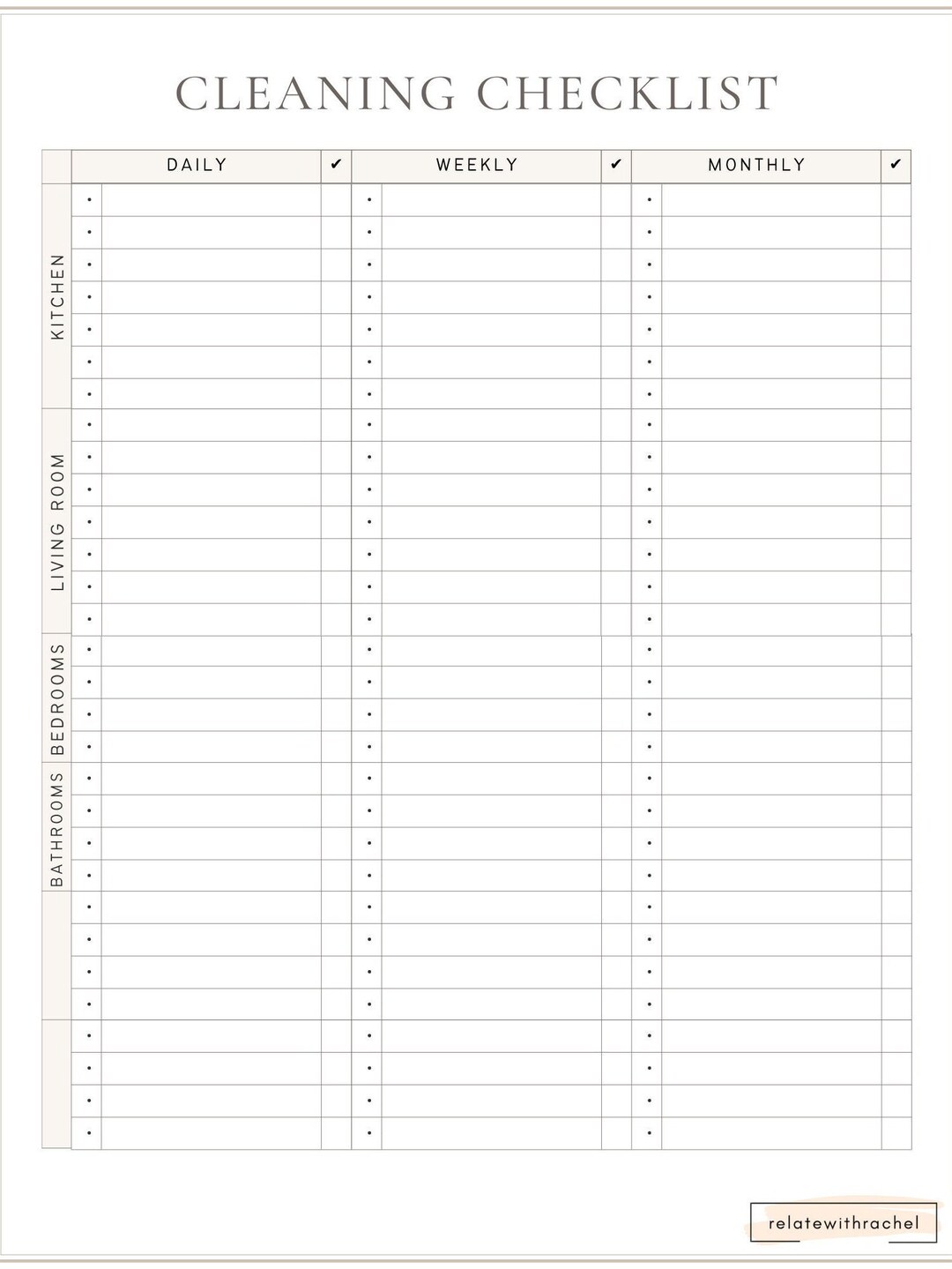 Whole Home Cleaning Checklist - Etsy