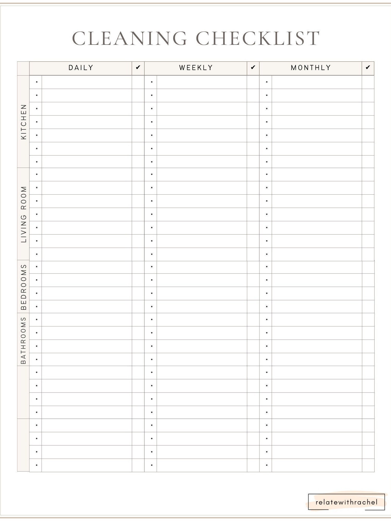 Whole Home Cleaning Checklist - Etsy