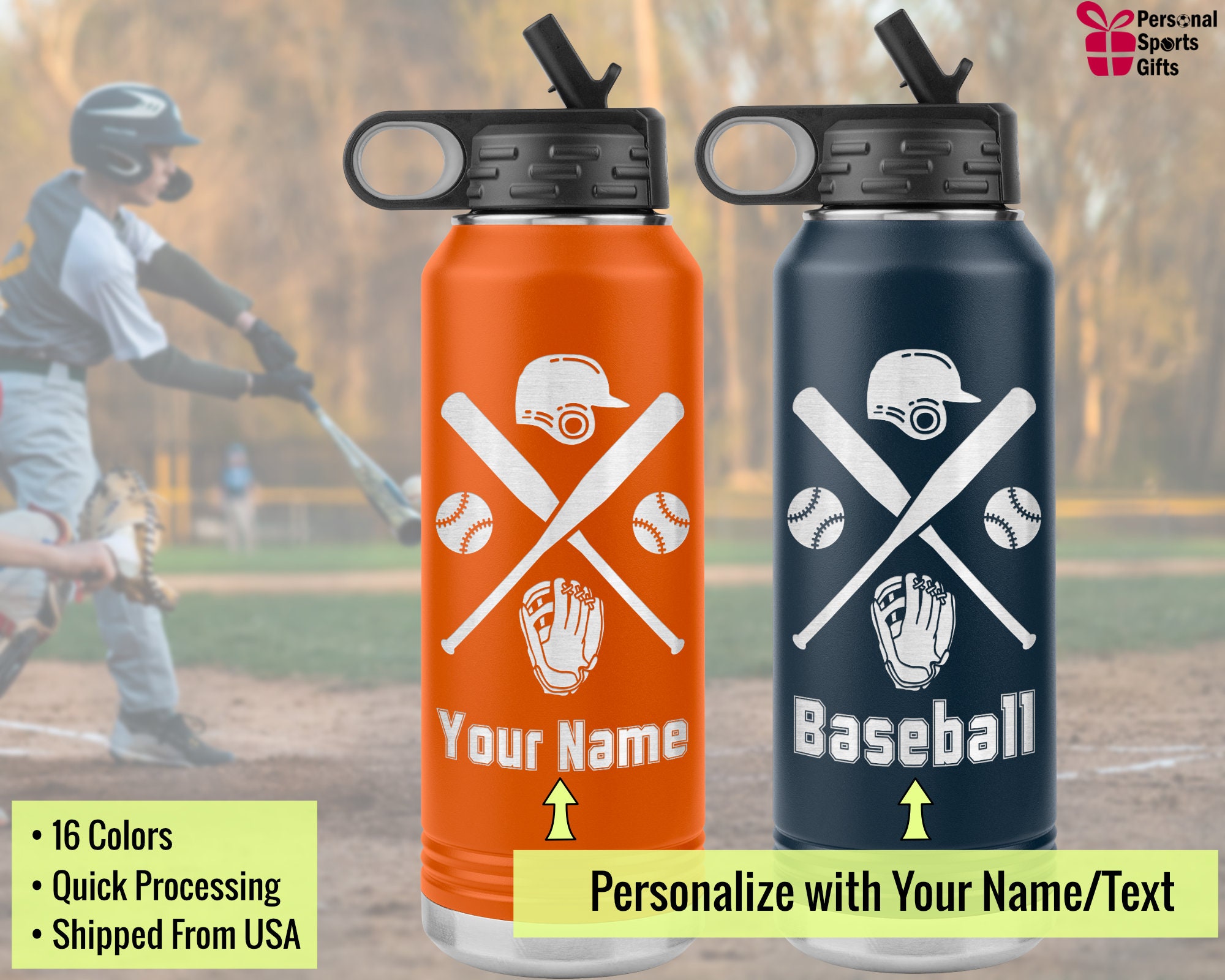 Custom Baseball Water Bottle. Personalized Gift for Player or Coach ...