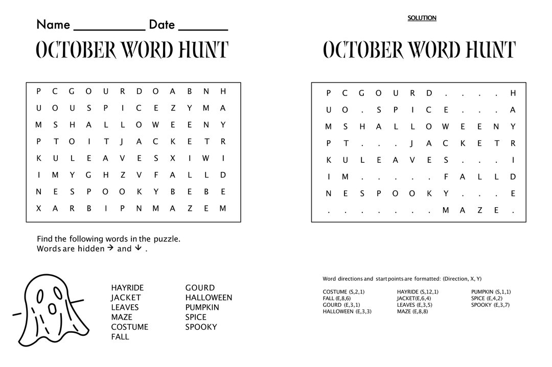 October Word Search and Bingo Boards 15 Unique Bingo Boards - Etsy