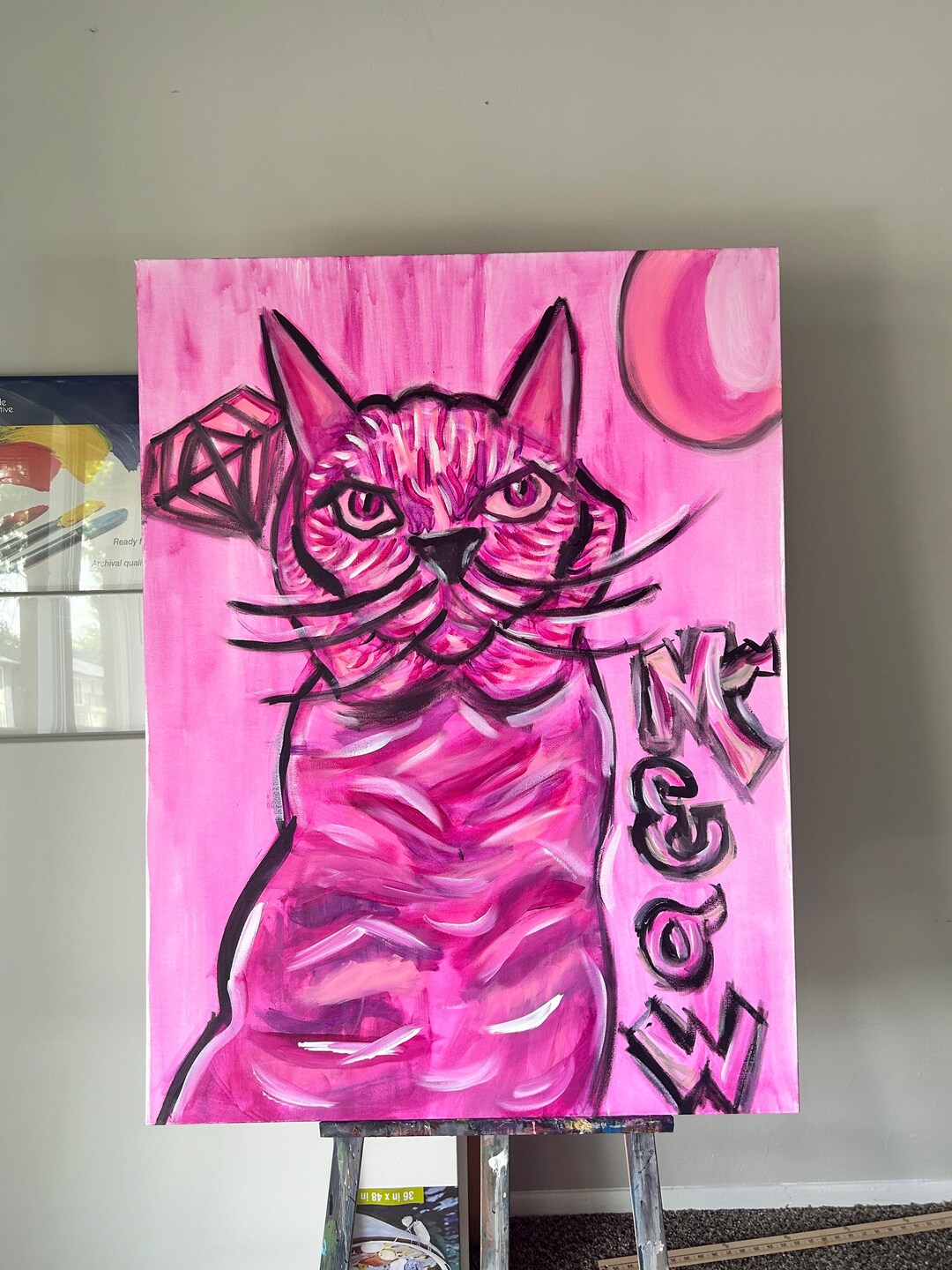 Bubblegum Pink Cat Original 30x40 Gallery Wrapped Acrylic Painting - Etsy