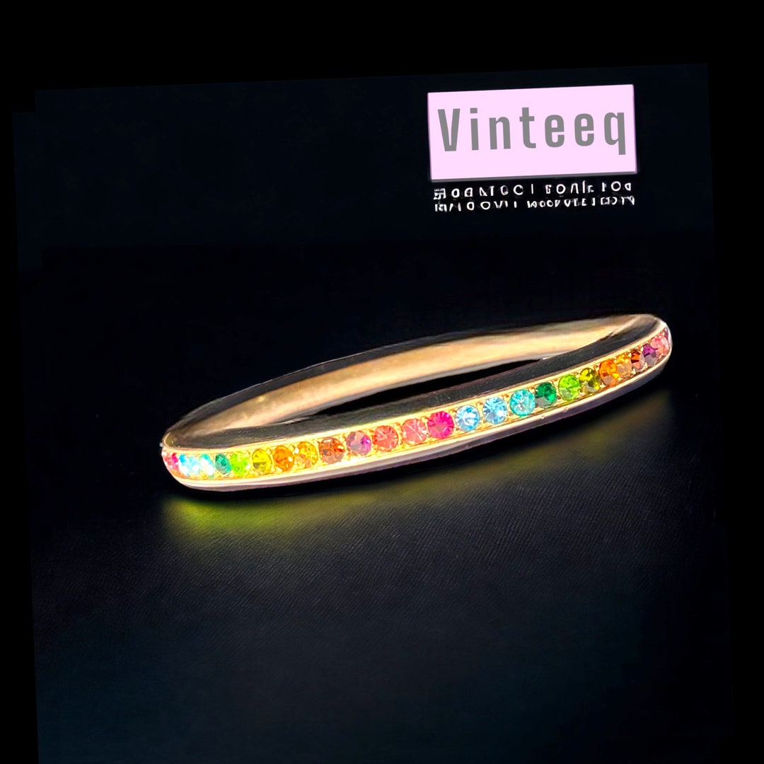 Heavy High Quality Vintage Rainbow Colored Channel Set Crystals & Black ...