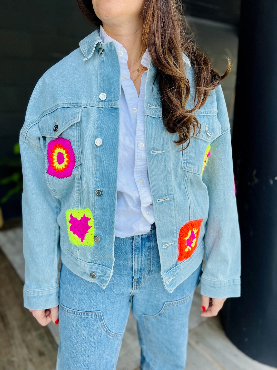Men's Extra Small (women Size M) Oversized Denim Jacket, Crochet ...