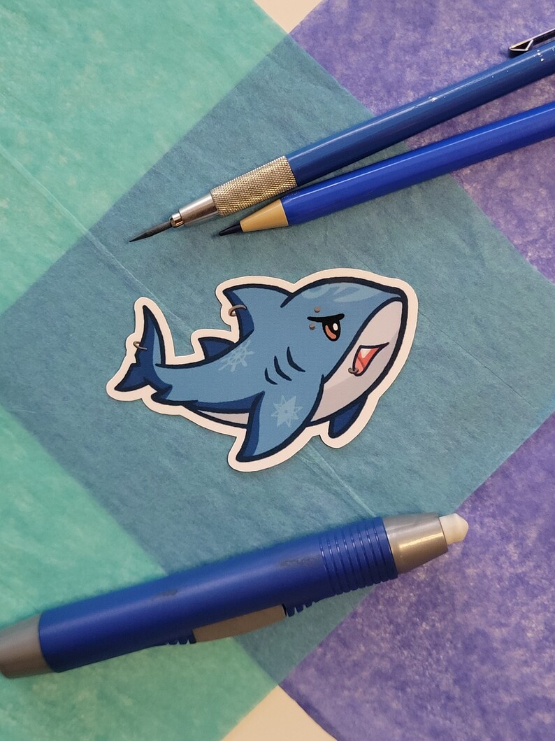 Rebellious Shark Sticker | Die Cut Vinyl Sticker | Cute Animal ...