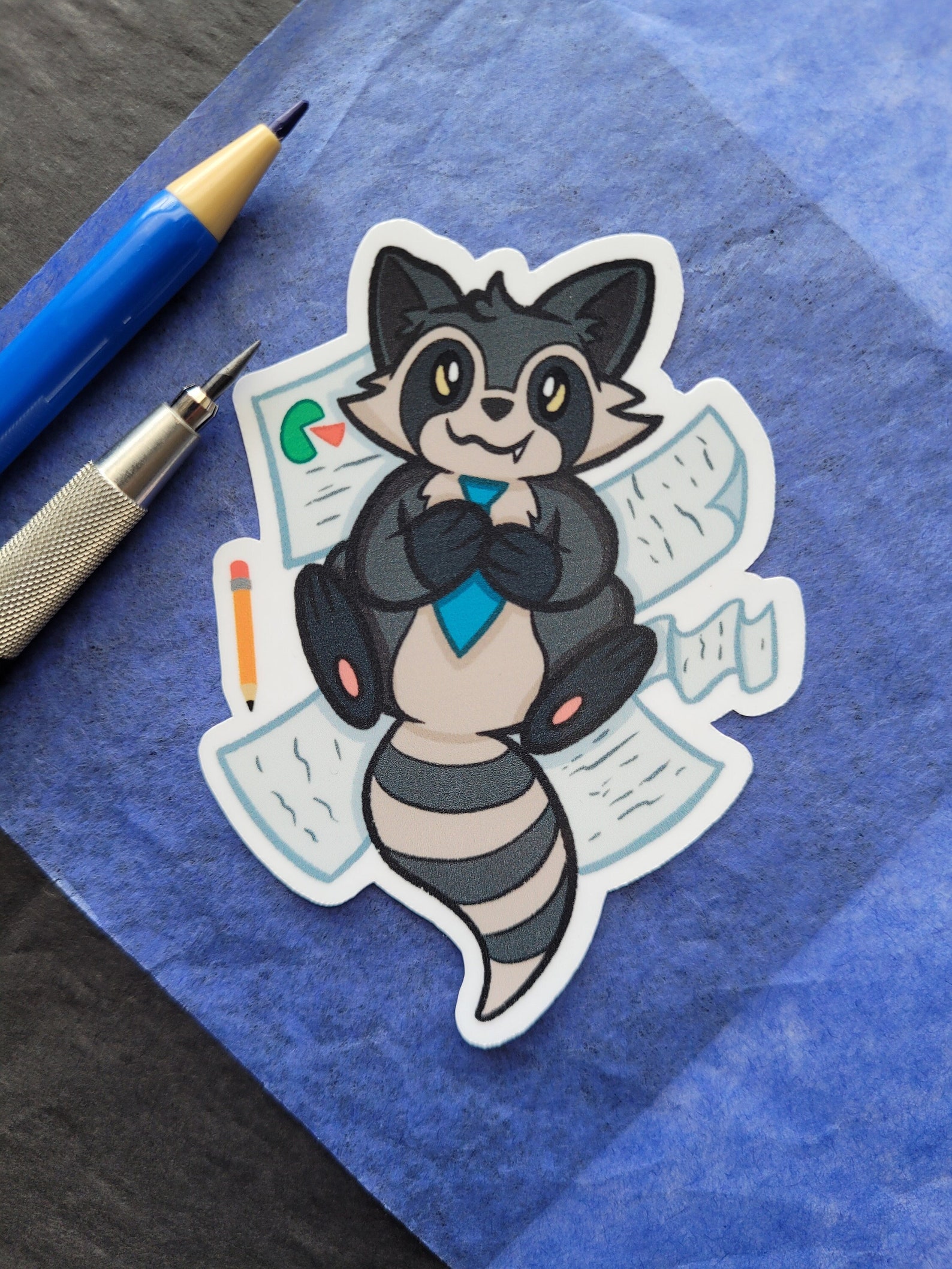 Rolling Racoon Sticker | Die Cut Vinyl Sticker | Cute Animal Stationary ...