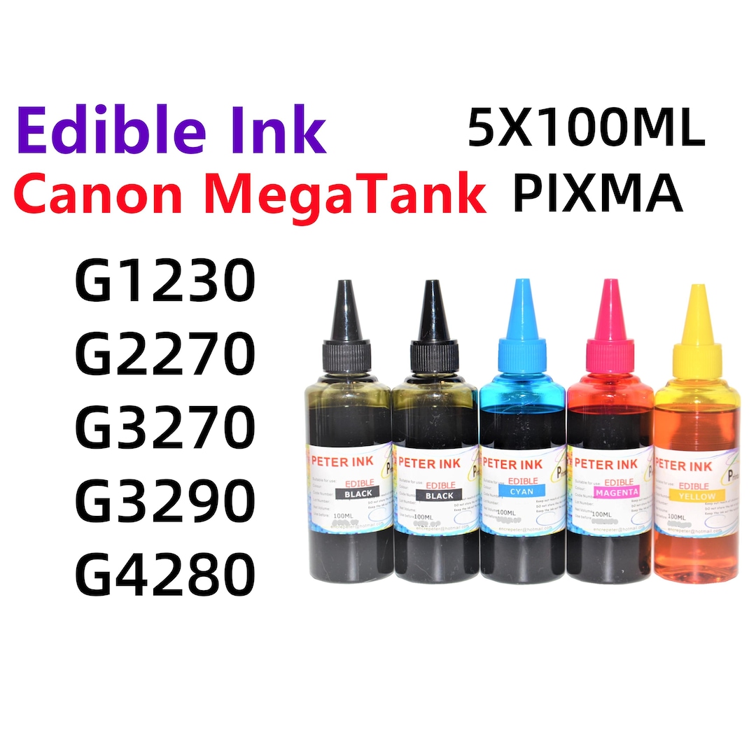 5X100ML(2XBK) Edible Refill Ink for Canon PIXMA Megatank G4280 G3270 ...