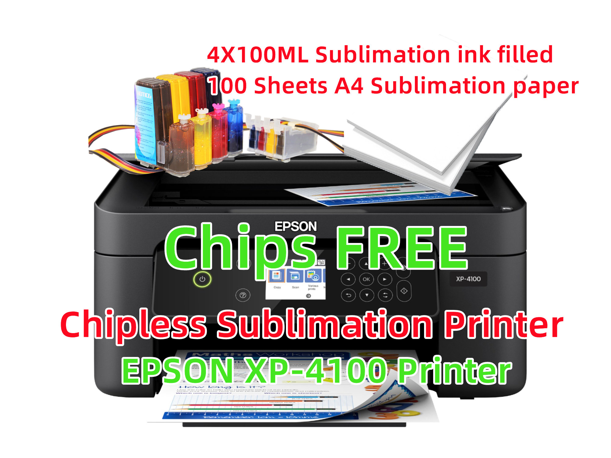 XP-4100 Chipless Sublimation Printer Bundle, CISS Ink System & Paper - Etsy